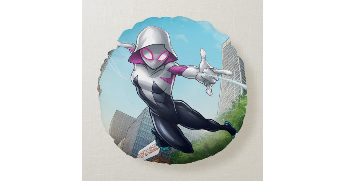 Ghost Spider Web Slinging Through City Round Pillow Zazzle