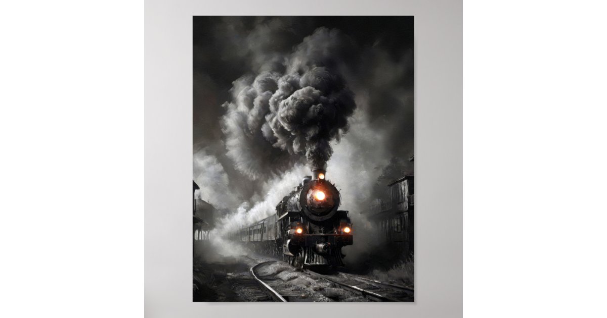 Ghost steam train in a dark stormy night poster | Zazzle