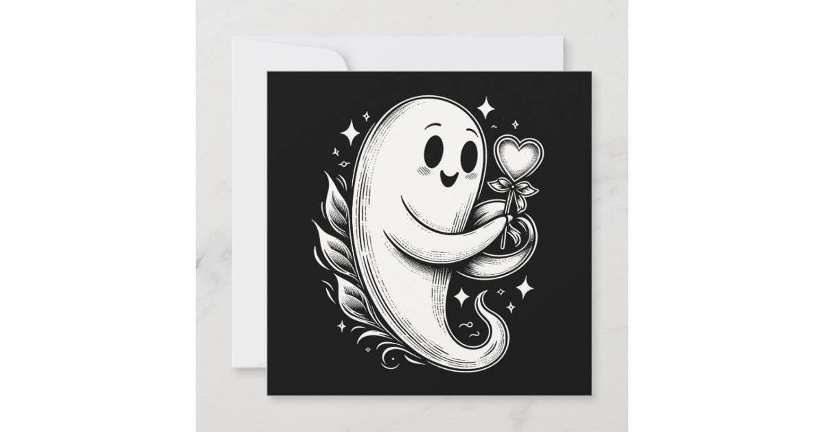 Ghost with Heart Cute Spooky Valentine Card | Zazzle