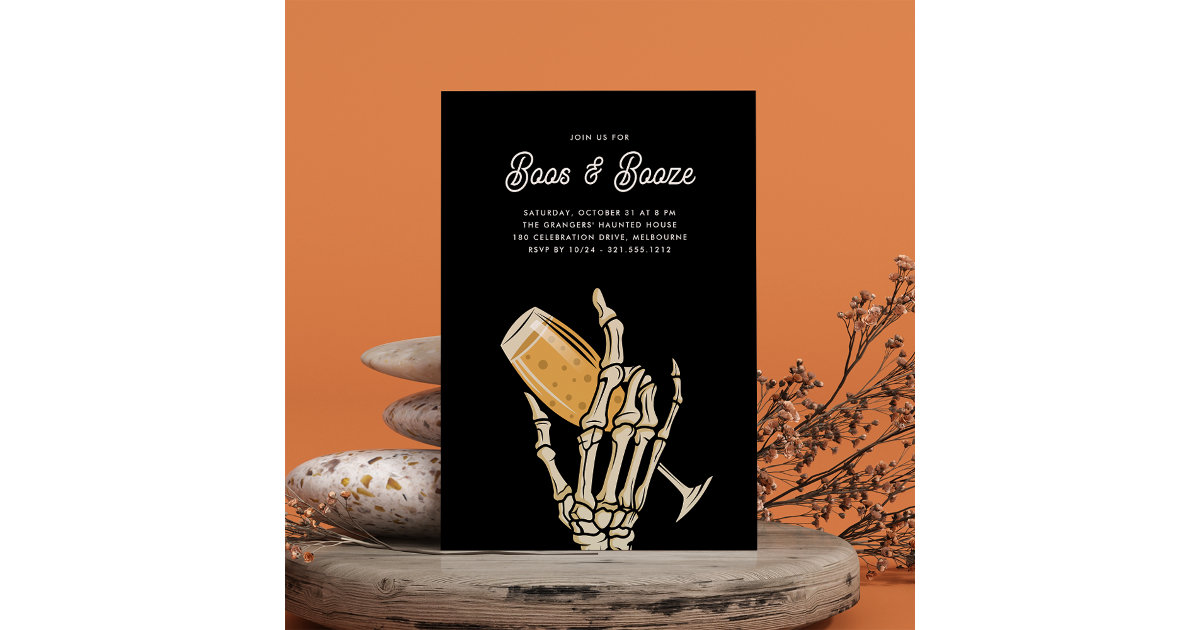 Ghostly Champagne "Boos & Booze" Halloween Party Invitation | Zazzle