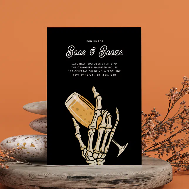 Ghostly Champagne "Boos & Booze" Halloween Party Invitation | Zazzle