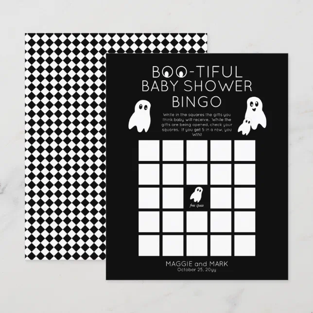 Ghosts Halloween Boo-tiful Baby Shower Bingo Invit | Zazzle