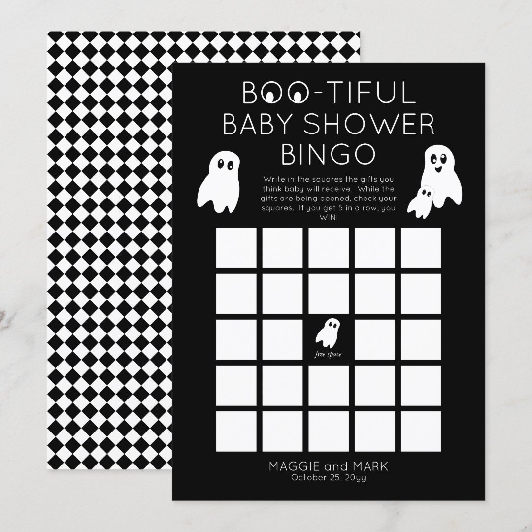 Ghosts Halloween Boo-tiful Baby Shower Bingo Invitation | Zazzle