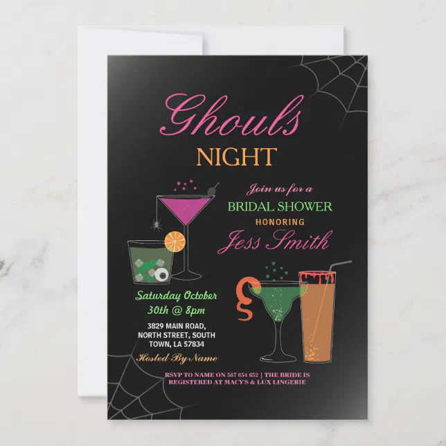 Ghouls Night Halloween Bridal Shower Cocktails Invitation | Zazzle
