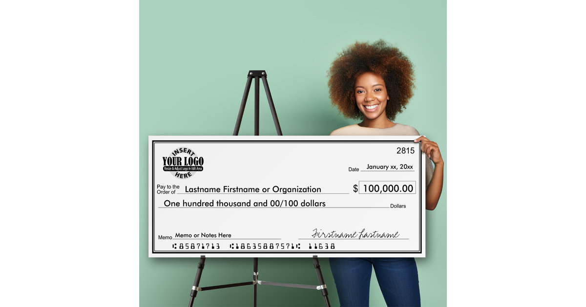Giant Blank Check for Charity Events and Raffles Foam Board | Zazzle