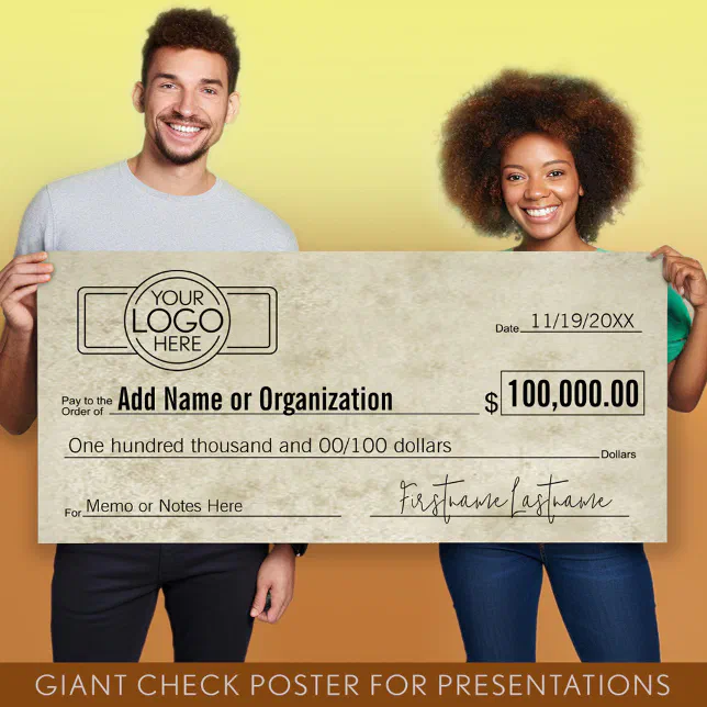 Giant Blank Check for Sweepstakes, Awards, Charity Poster | Zazzle