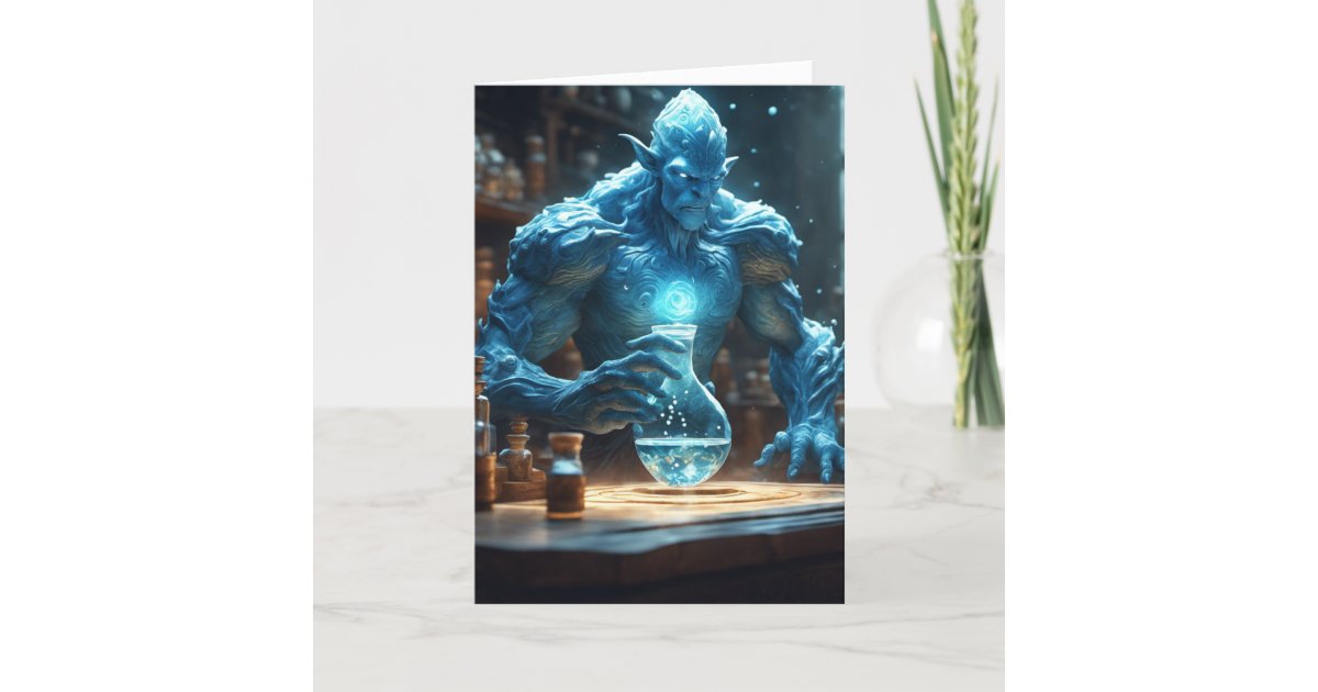 Giant Blue Ghoul Halloween Holiday Card | Zazzle