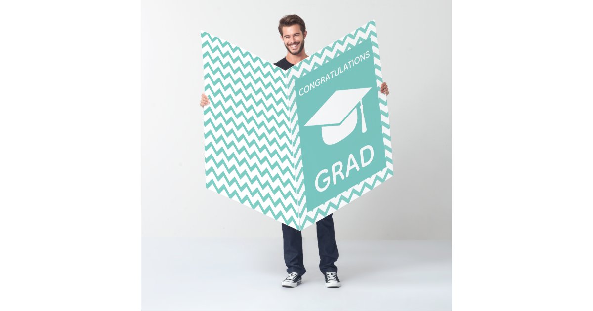 Giant Congratulations Grad Aqua Chevron Card | Zazzle