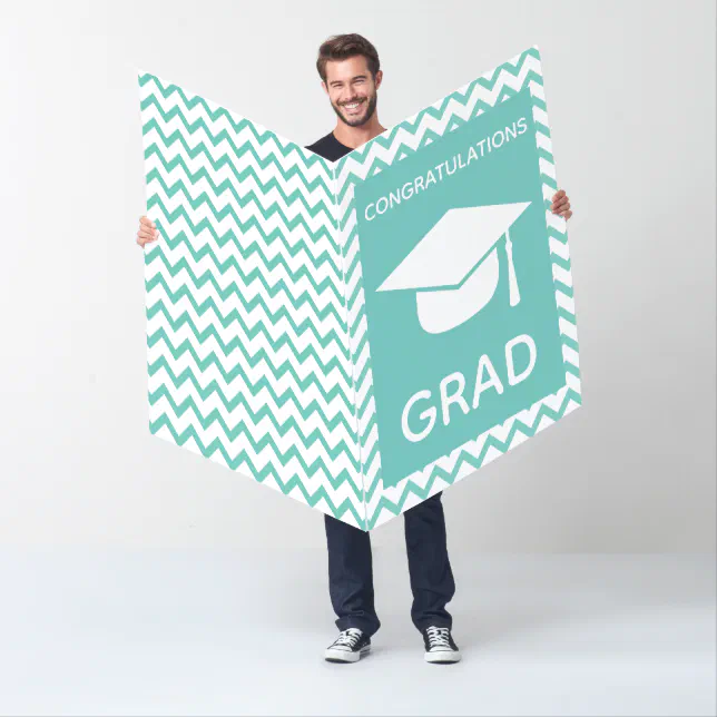Giant Congratulations Grad Aqua Chevron Card | Zazzle