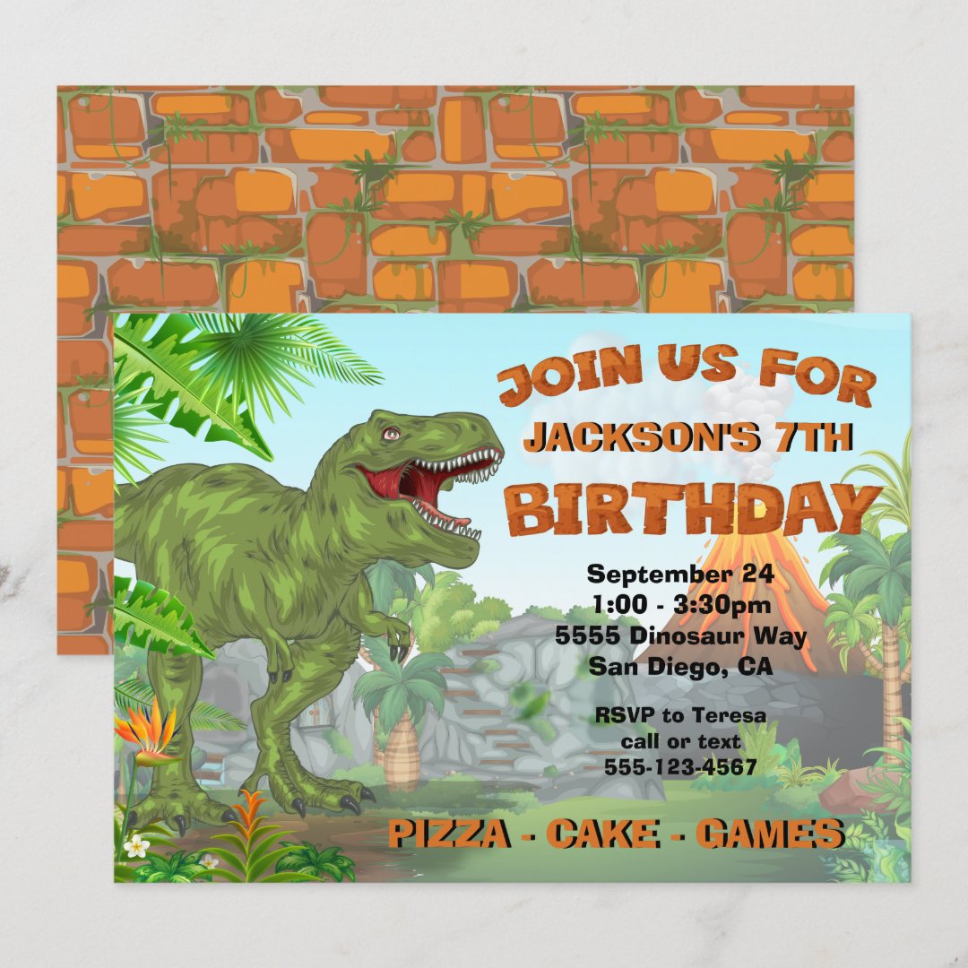 Giant Dinosaur Jungle Volcano Birthay Party Invitation | Zazzle