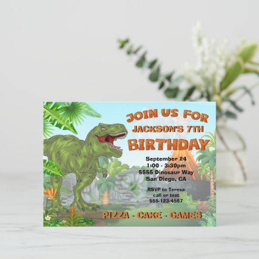 Giant Dinosaur Jungle Volcano Birthay Party Invitation | Zazzle