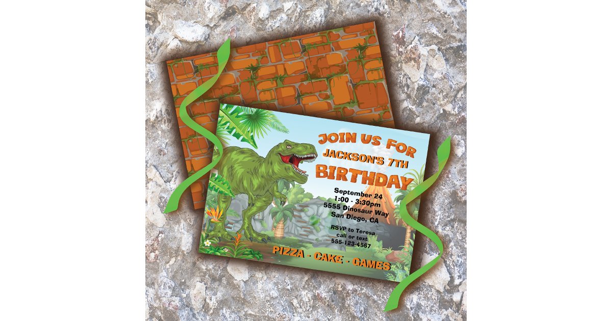 Giant Dinosaur Jungle Volcano Birthay Party Invitation | Zazzle