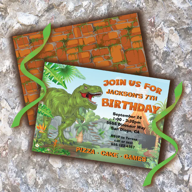 Giant Dinosaur Jungle Volcano Birthay Party Invitation | Zazzle