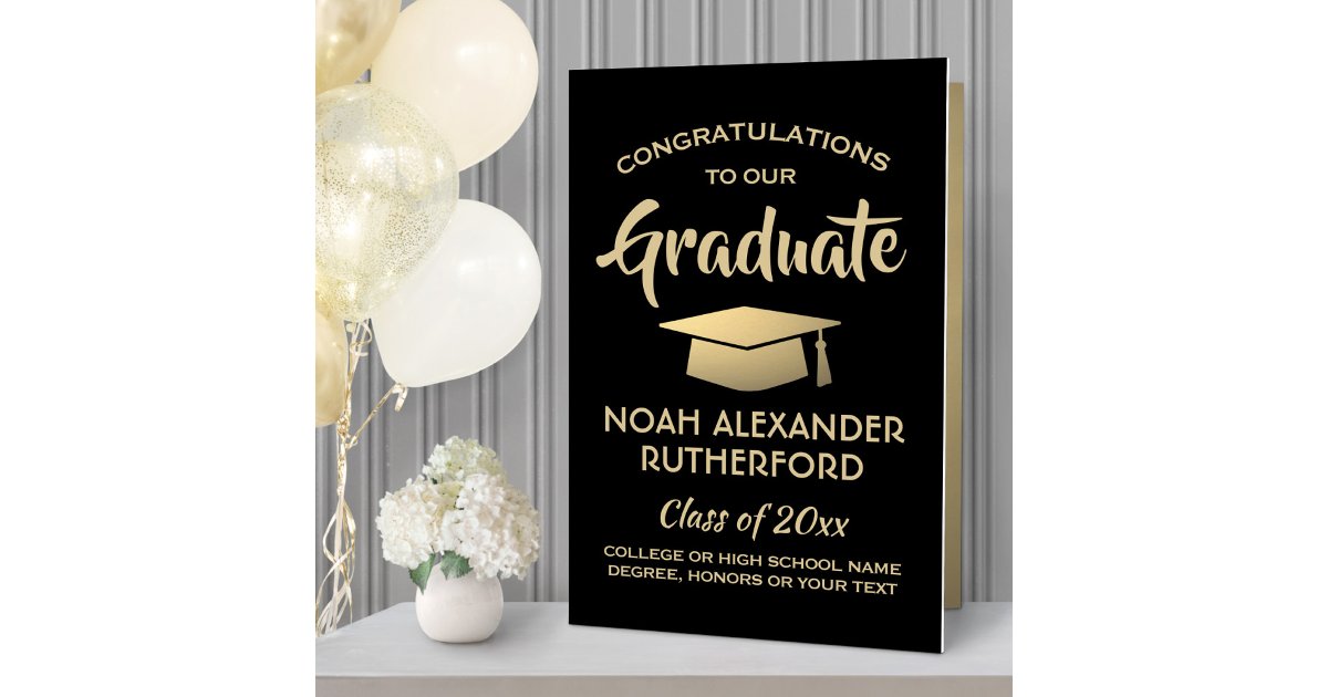 Giant Graduation Congrats Black and Gold Oversized Card | Zazzle
