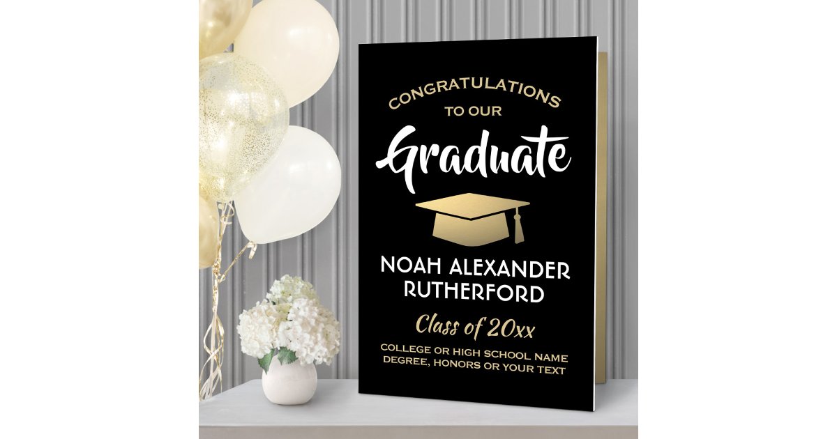 Giant Graduation Congrats Black, White and Gold Card | Zazzle