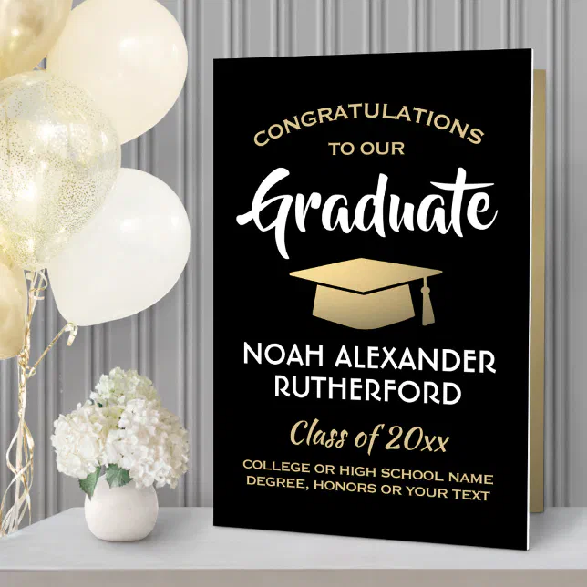 Giant Graduation Congrats Black, White and Gold Card | Zazzle