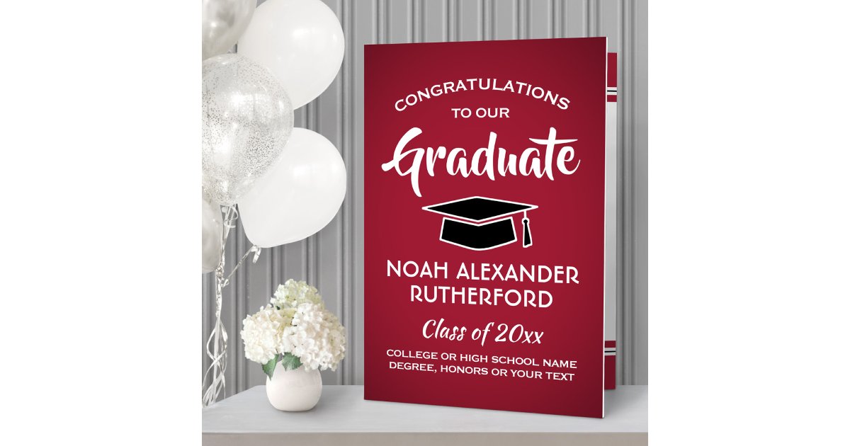 Giant Graduation Congrats Red, Black and White Card | Zazzle
