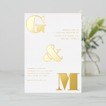 Giant Oversized Text Stylish Monogram Wedding Real Foil Invitation | Zazzle