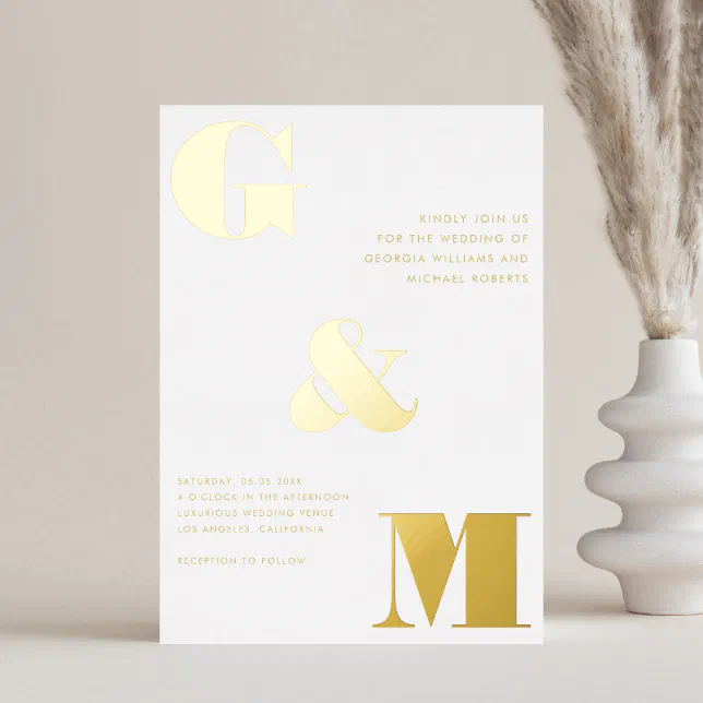 Giant Oversized Text Stylish Monogram Wedding Real Foil Invitation | Zazzle