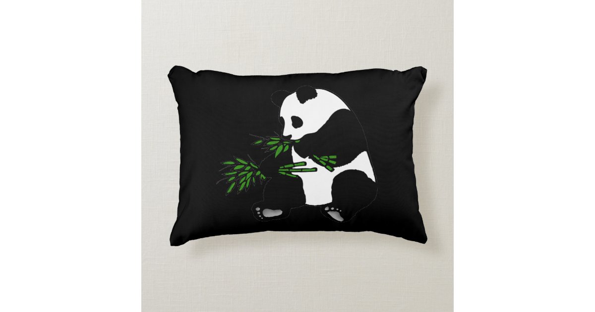Giant Panda Eats Bamboo Black Accent Pillow | Zazzle