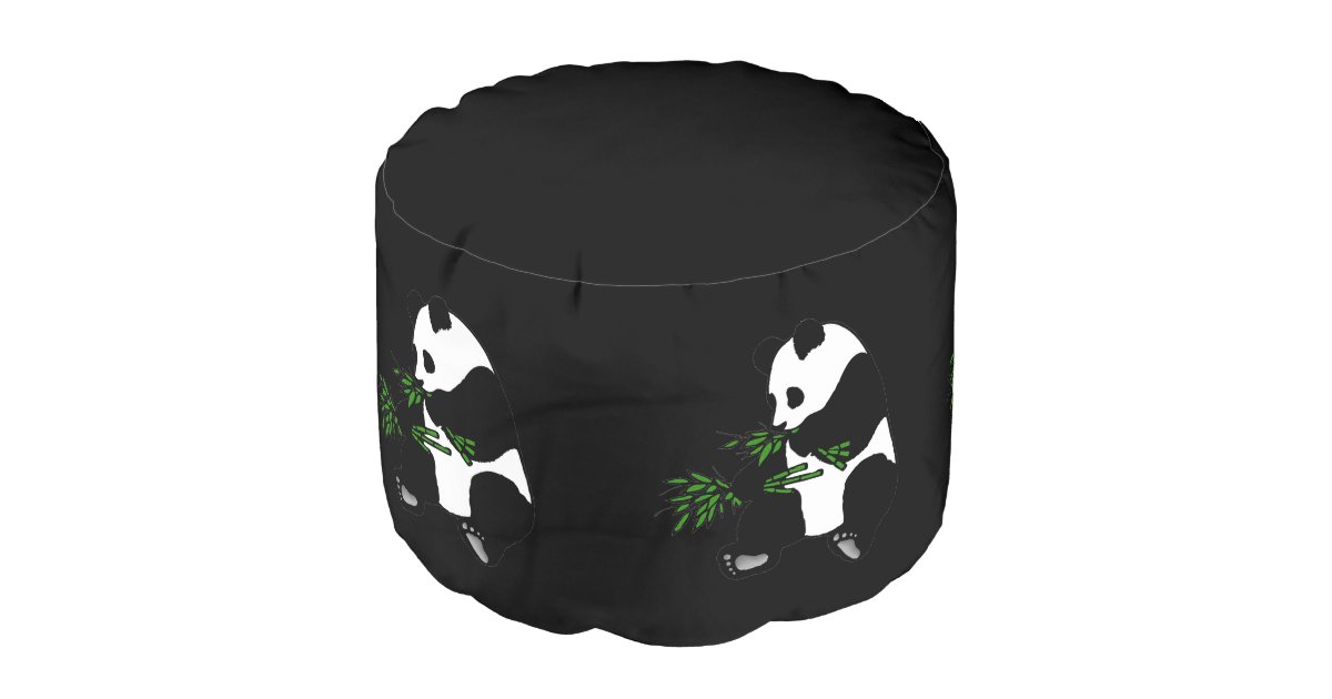 Giant Panda Eats Bamboo Black Pouf | Zazzle