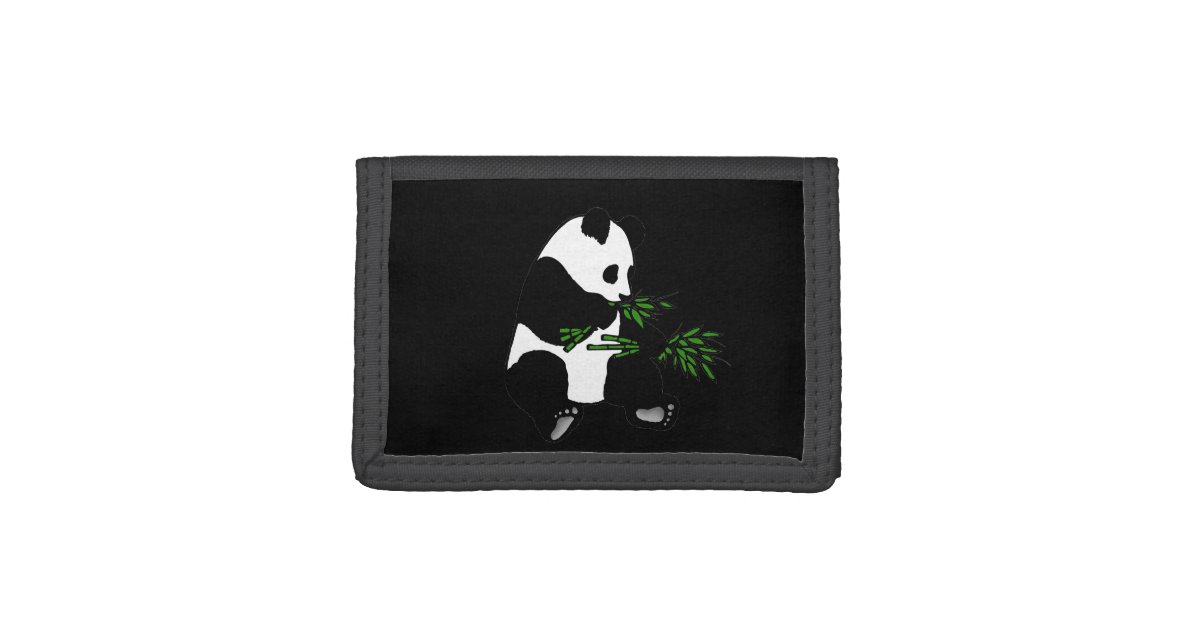 Giant Panda Eats Bamboo Black Trifold Wallet | Zazzle