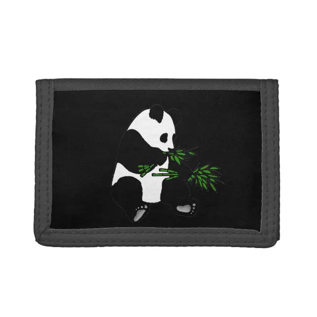 Giant Panda Eats Bamboo Black Trifold Wallet | Zazzle