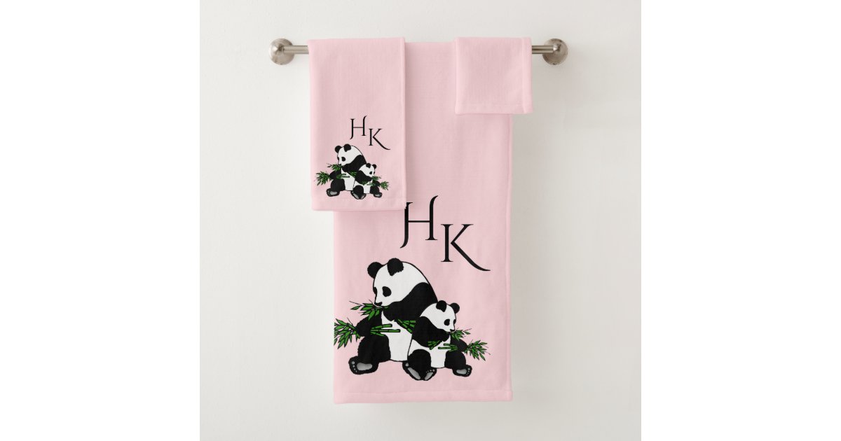 Giant Pandas Monogram Pink Bath Towel Set | Zazzle