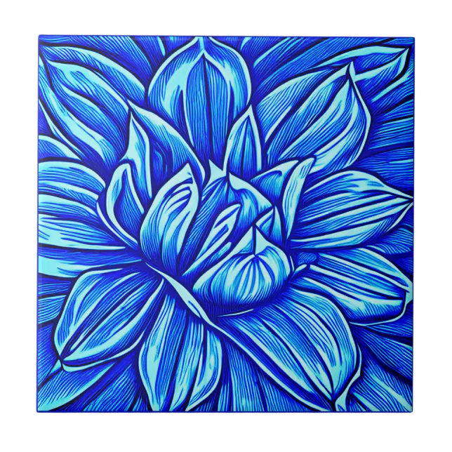 Giant Peony Flower Pattern in Indigo Blue Ceramic Tile | Zazzle