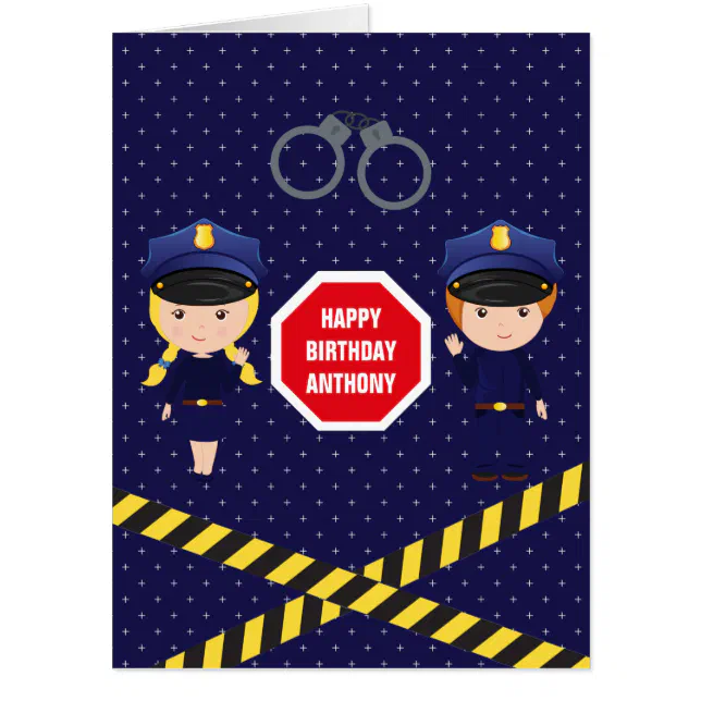 Giant Police themed Birthday Greeting add photo Card | Zazzle
