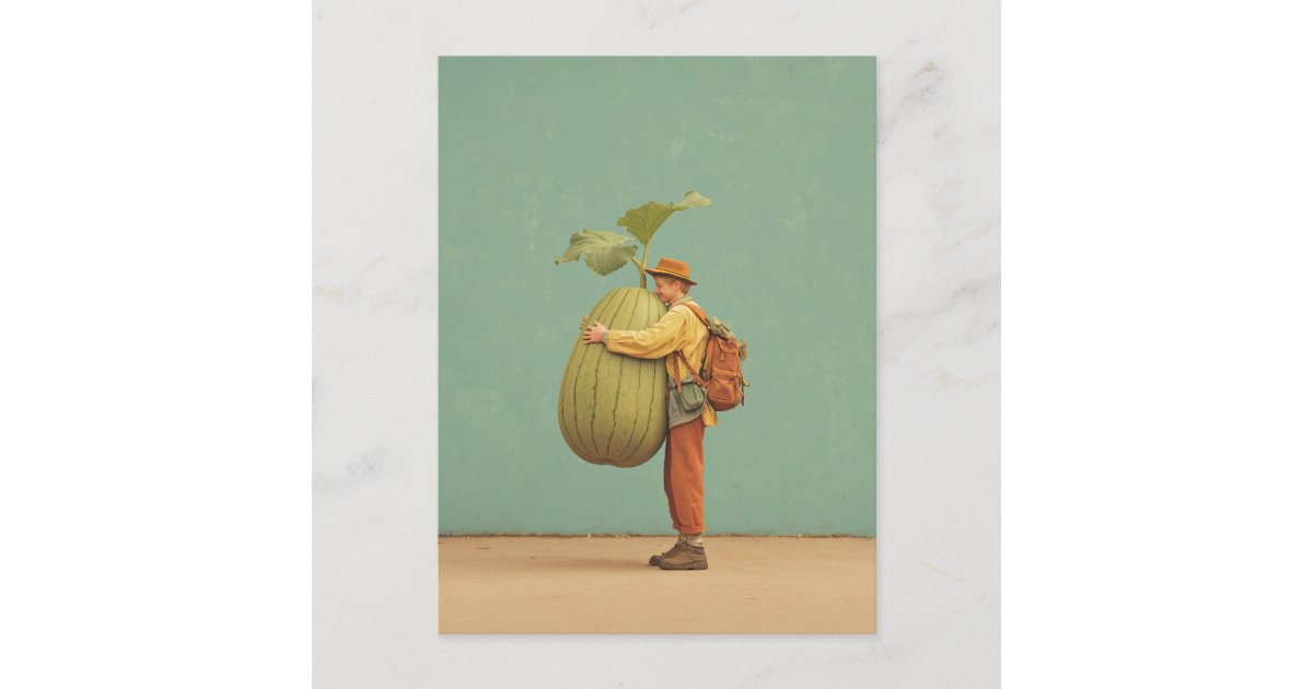 Giant Pumpkin Hug Holiday Postcard | Zazzle