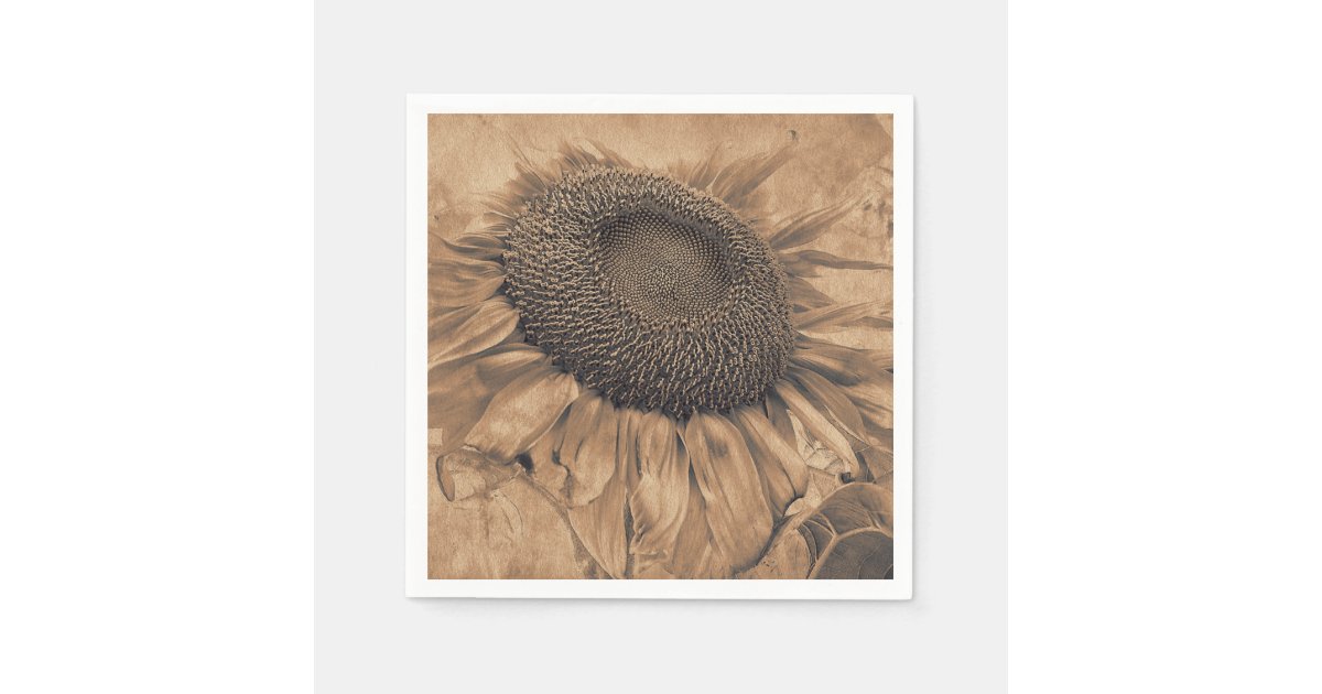 Giant Sunflowers Vintage Sepia Brown Decoupage Art Napkins | Zazzle