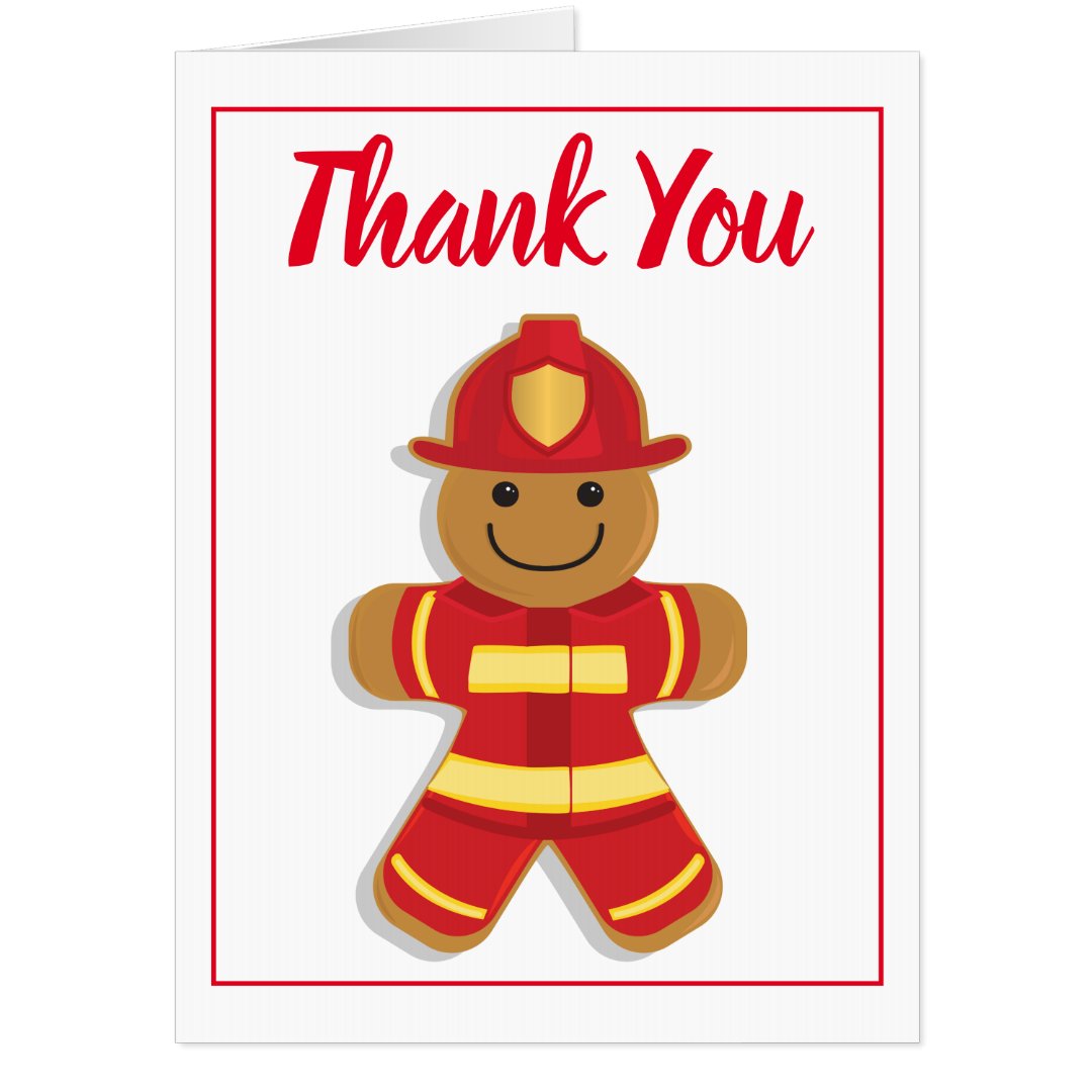 Giant Thank You Firefighters Red White Gingerbread Card | Zazzle