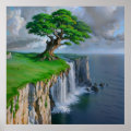 Giant Tree Cliff - Nature Landscape Art Style Poster | Zazzle