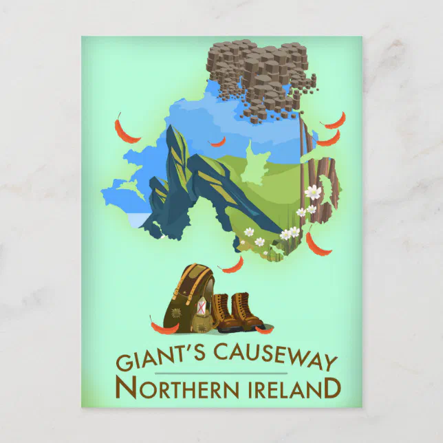 Giants Causeway Northern Ireland Map Travel poster Postcard | Zazzle