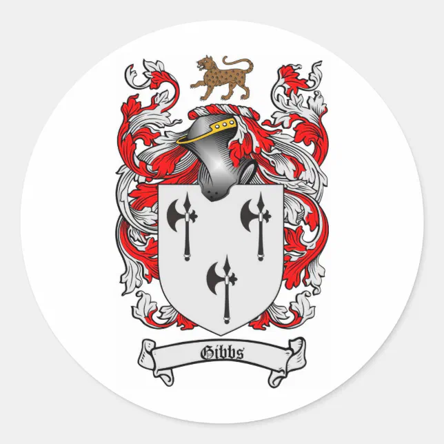 GIBBS FAMILY CREST - GIBBS COAT OF ARMS CLASSIC ROUND STICKER | Zazzle