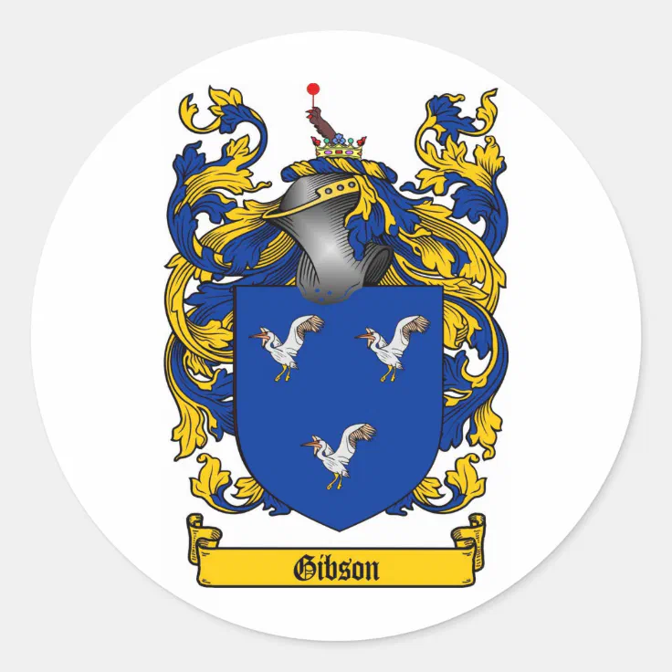 GIBSON FAMILY CREST - GIBSON COAT OF ARMS CLASSIC ROUND STICKER | Zazzle