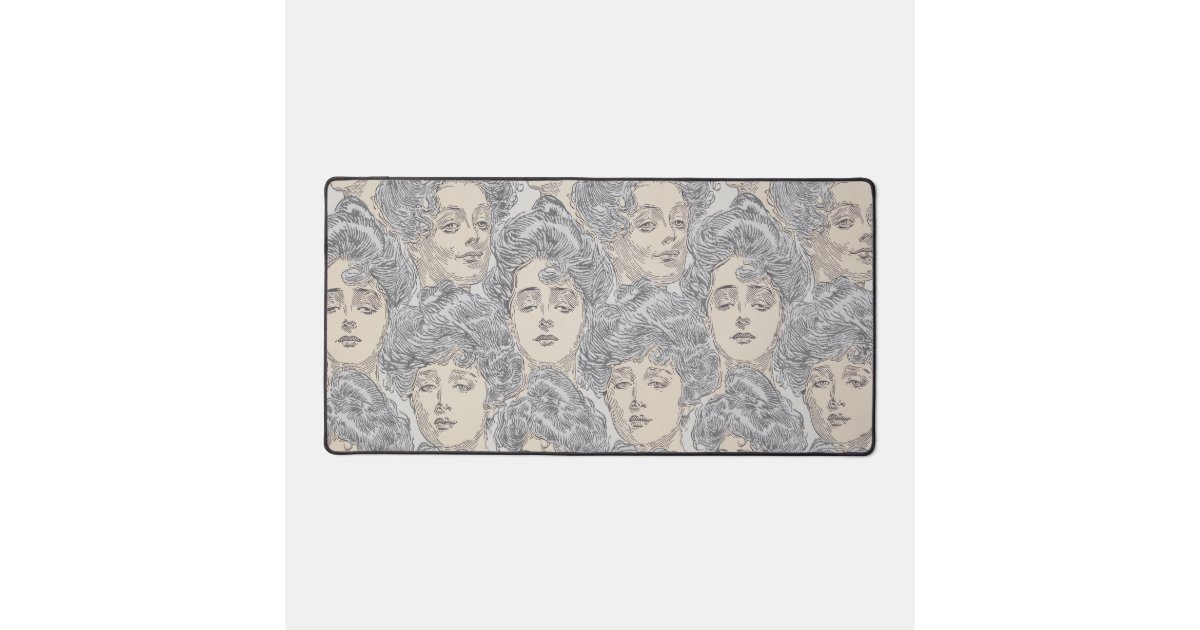 Gibson girl victorian pattern gray peach vintage desk mat | Zazzle