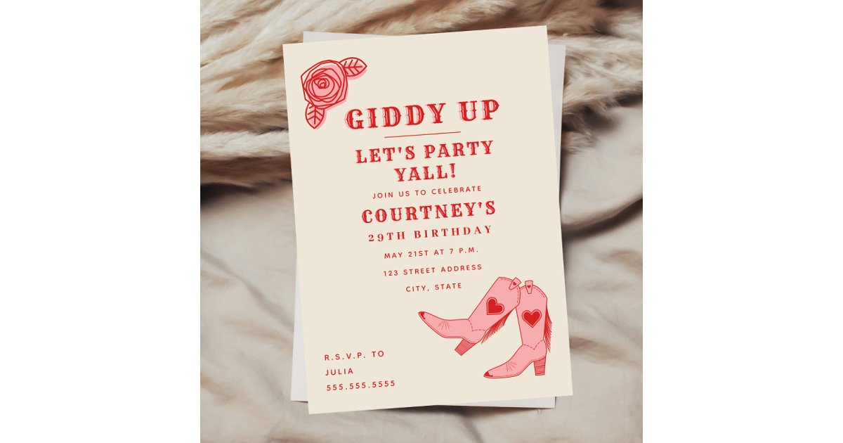 Giddy Up Let's Party Pink Cowgirl Birthday Invitation | Zazzle