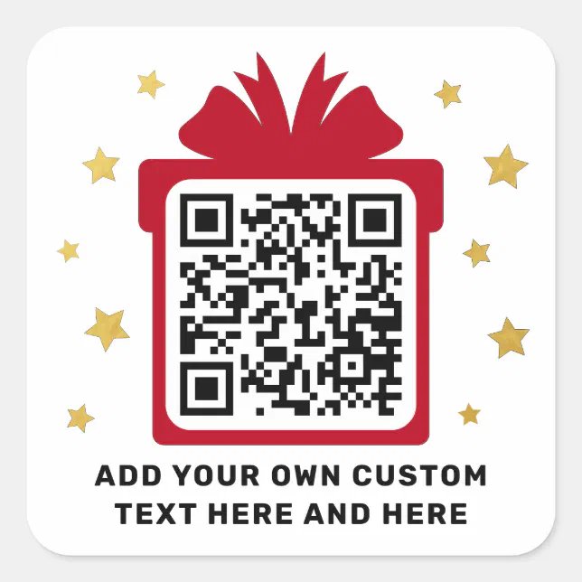Gift box with faux golden stars QR code Christmas Square Sticker | Zazzle