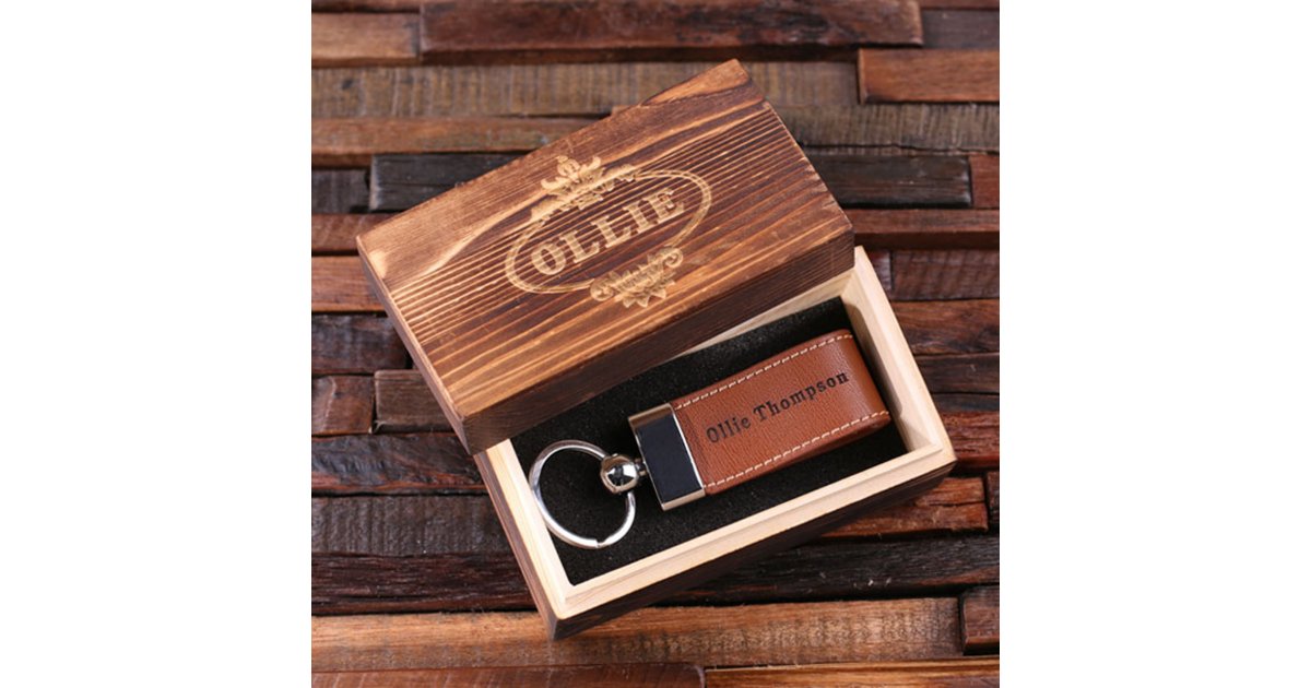 Gift Box with Light Brown Leather Keychain | Zazzle