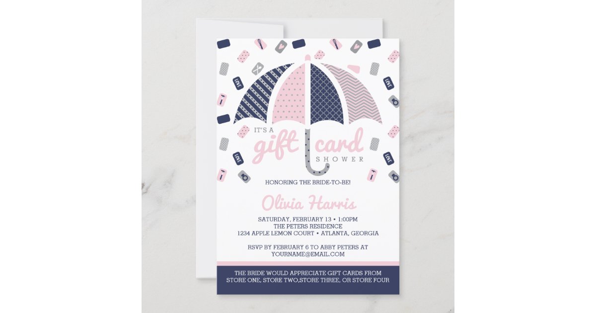 Gift Card Bridal Shower Invitation, Navy, Pink | Zazzle