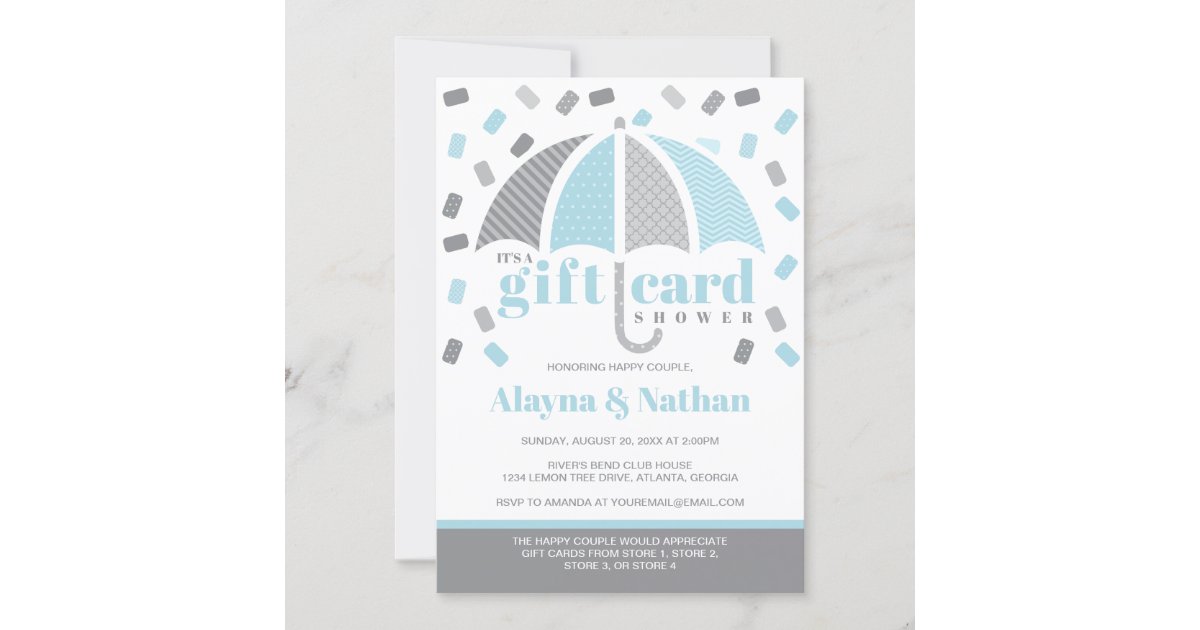 Gift Card Shower Invitation in Blue and Gray | Zazzle