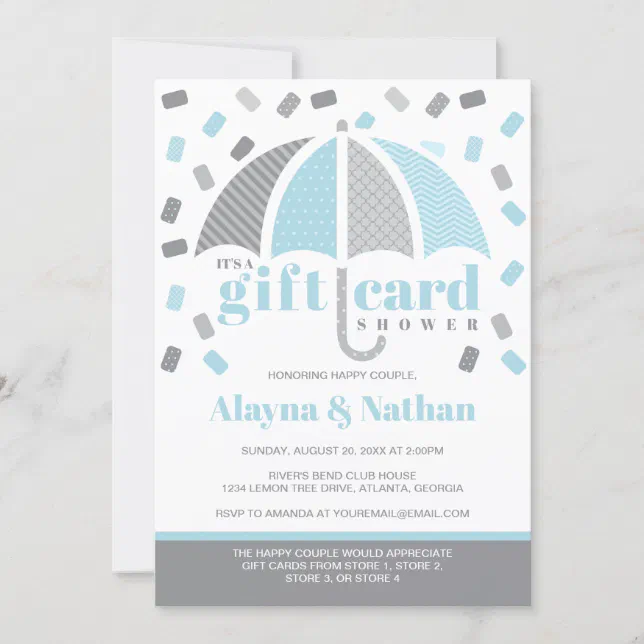 Gift Card Shower Invitation in Blue and Gray | Zazzle