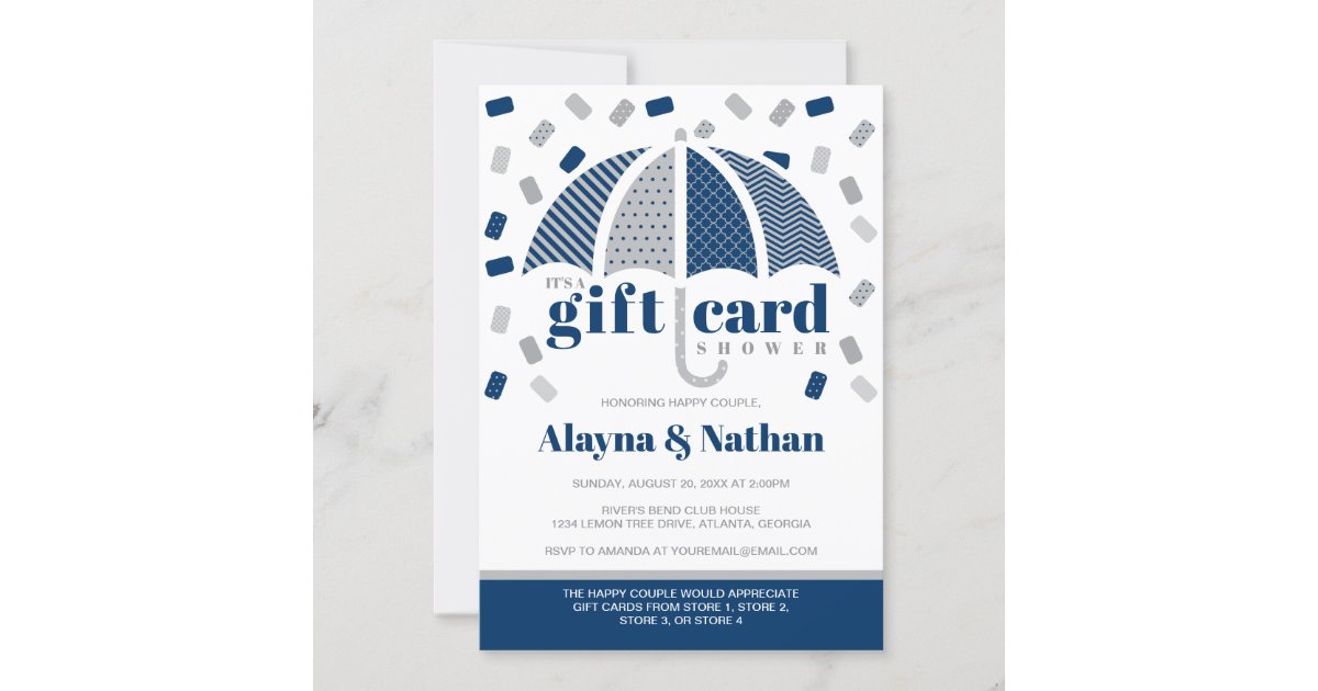 Gift Card Shower Invitation in Blue and Gray | Zazzle