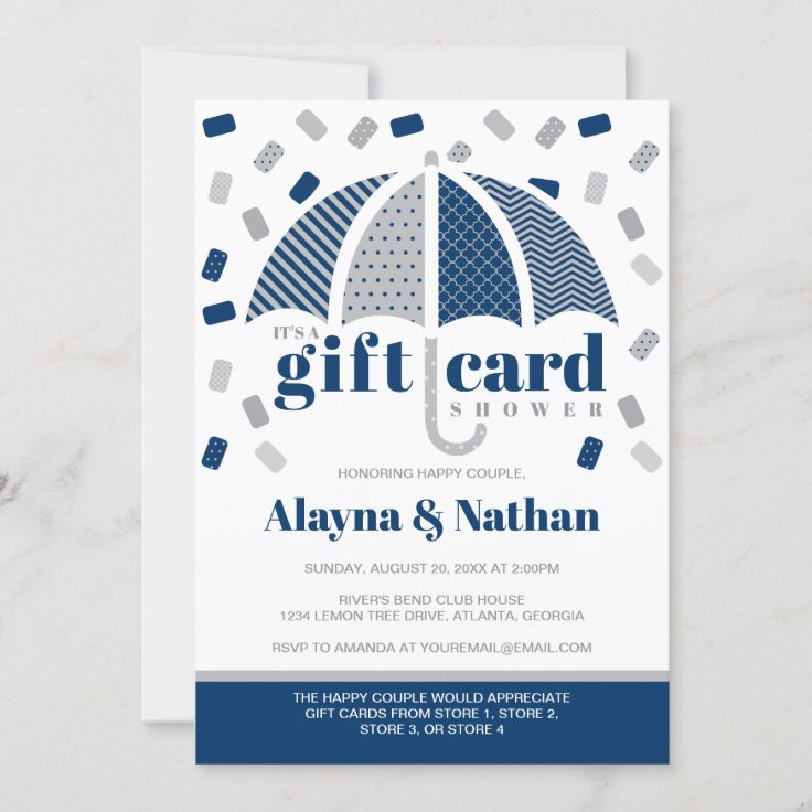 Gift Card Shower Invitation in Blue and Gray | Zazzle