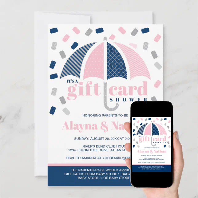 Gift Card Shower Invitation in Blue and Pink | Zazzle