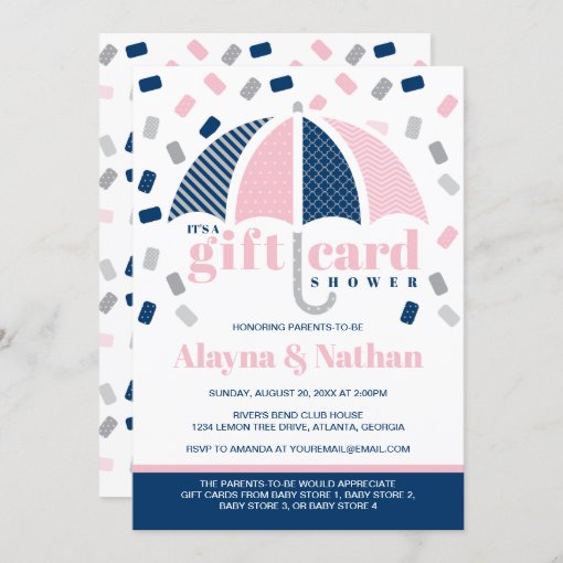 Gift Card Shower Invitation in Blue and Pink | Zazzle