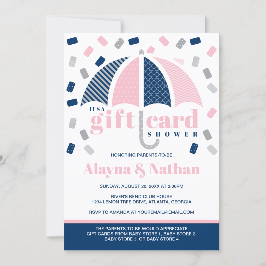 Gift Card Shower Invitation in Blue and Pink | Zazzle