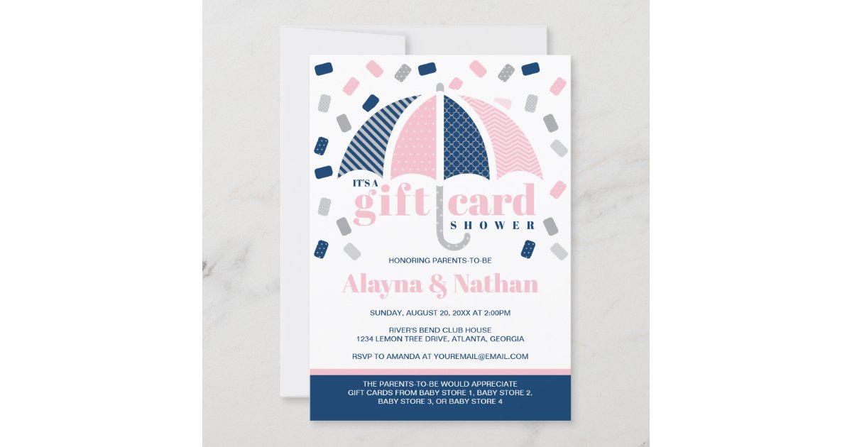 Gift Card Shower Invitation in Blue and Pink | Zazzle